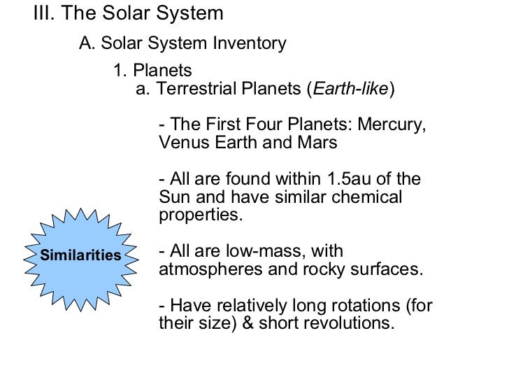 Solar System Notes Solar System Notes