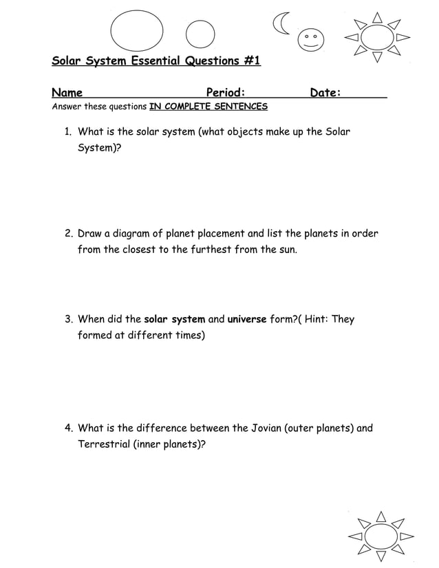 Solar system notes and essential questions | PDF