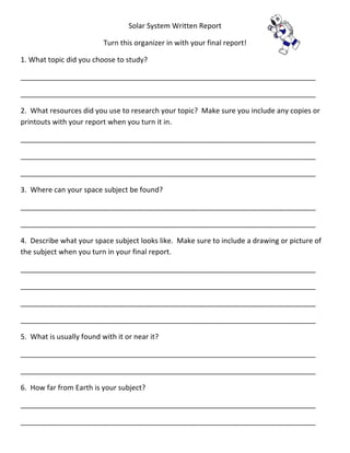 Solar System Graphic Organizer Printable