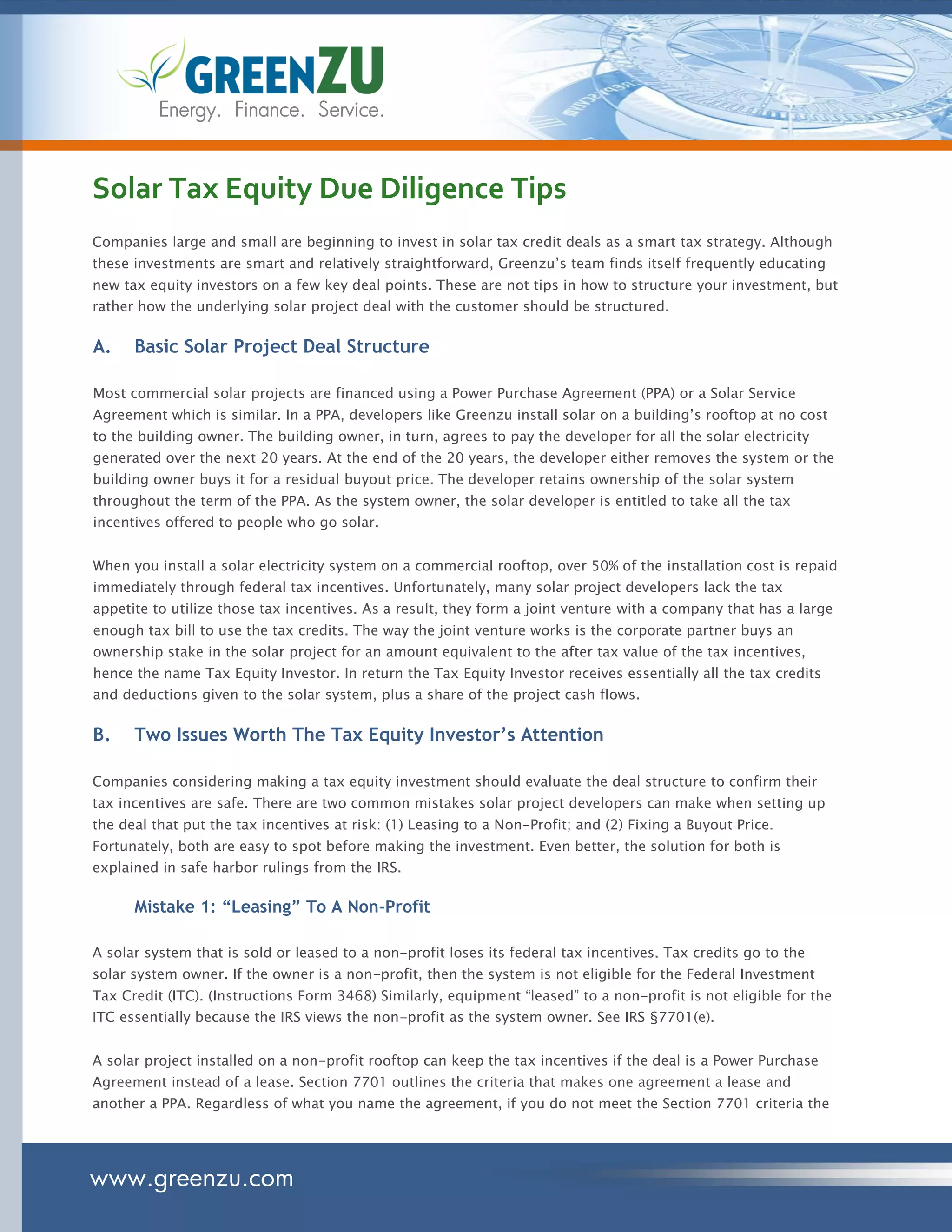 Solar Tax Equity Due Diligence Tips | PDF