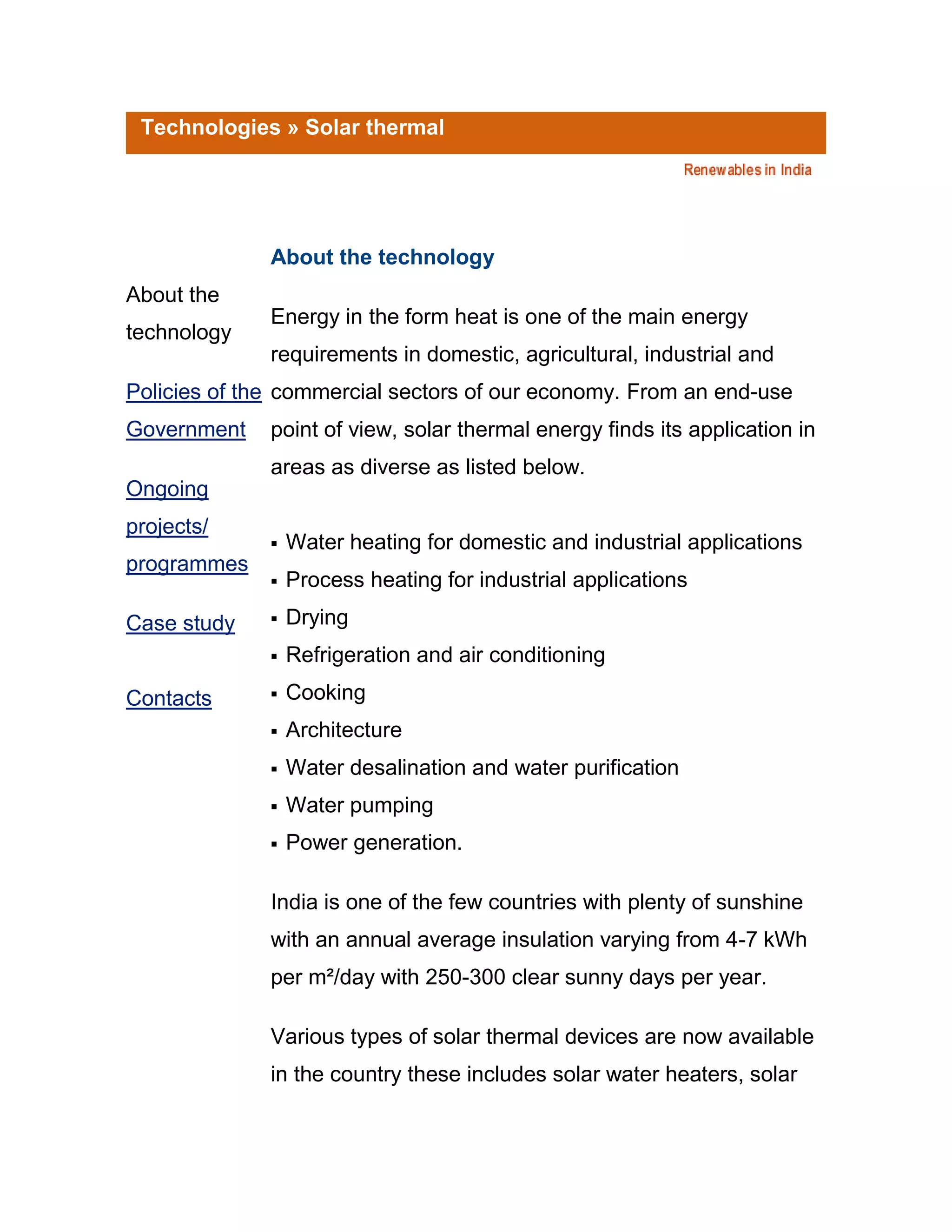 Solar thermal technologies | PDF