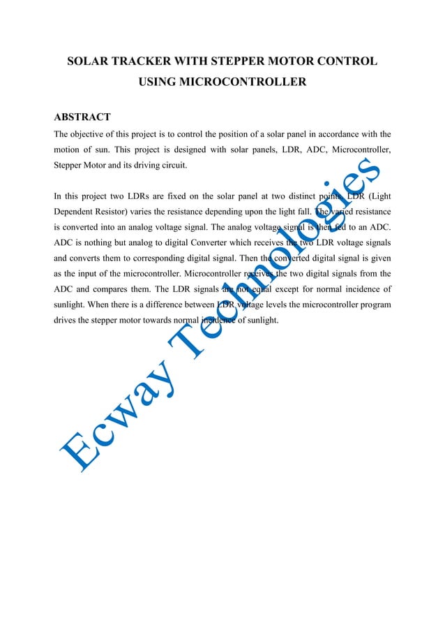 Solar tracker with stepper motor control using microcontroller | DOC