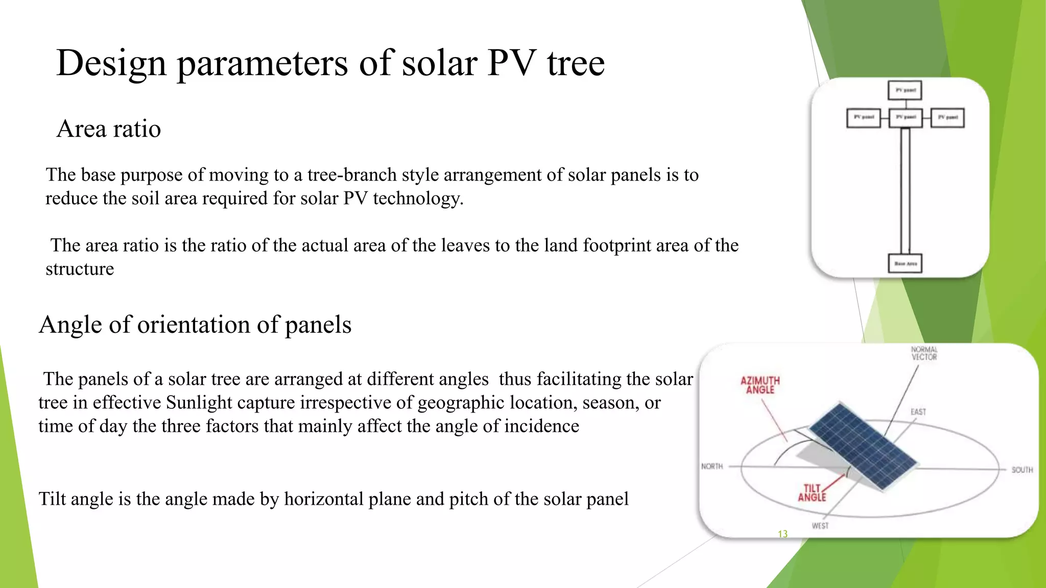 Solar tree design and frame work for maximised power output and ...