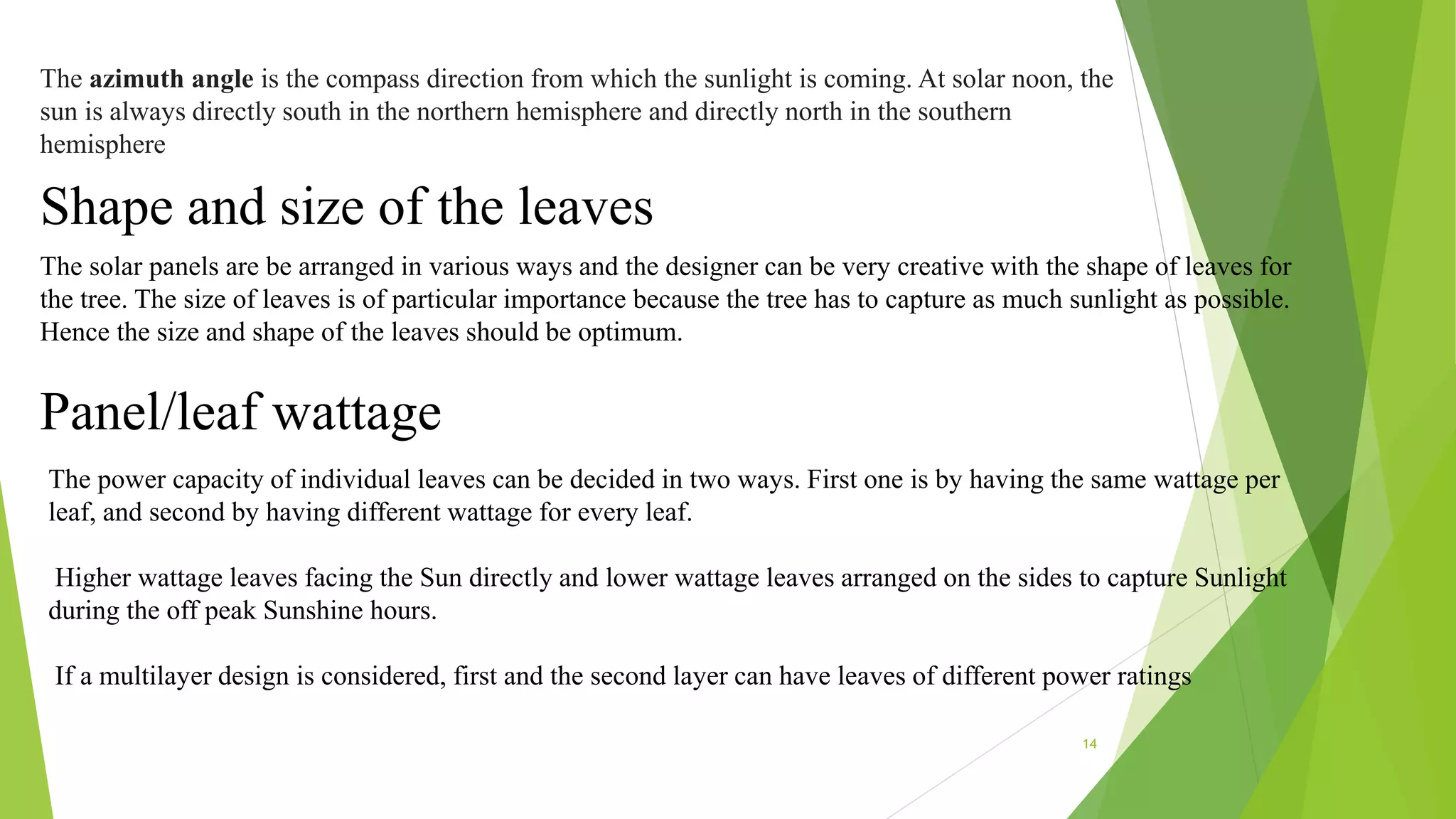 Solar tree design and frame work for maximised power output and ...