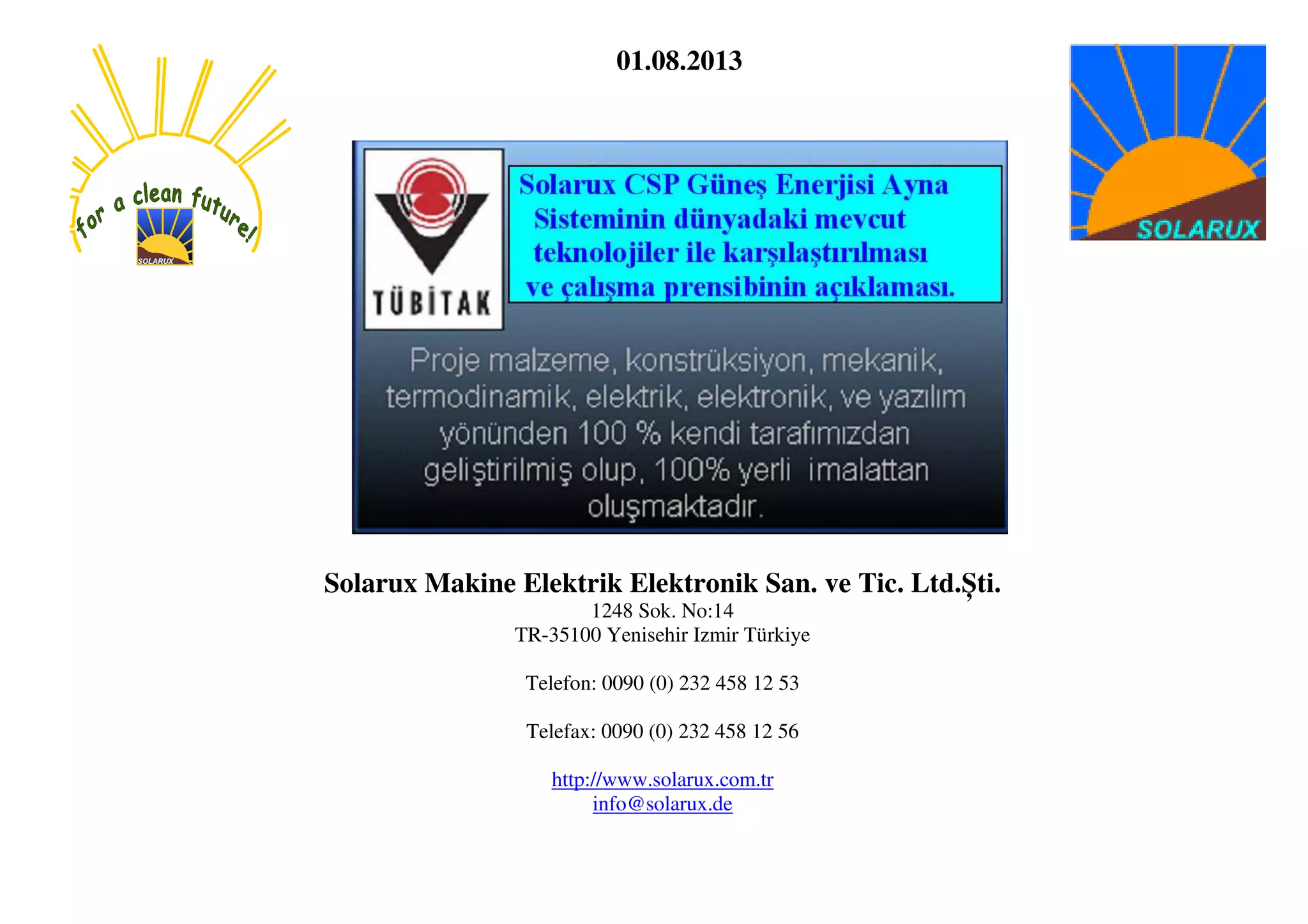 Solarux Yoğunlaştırılmış Güneş Enerjisi Sistemi GES | PDF