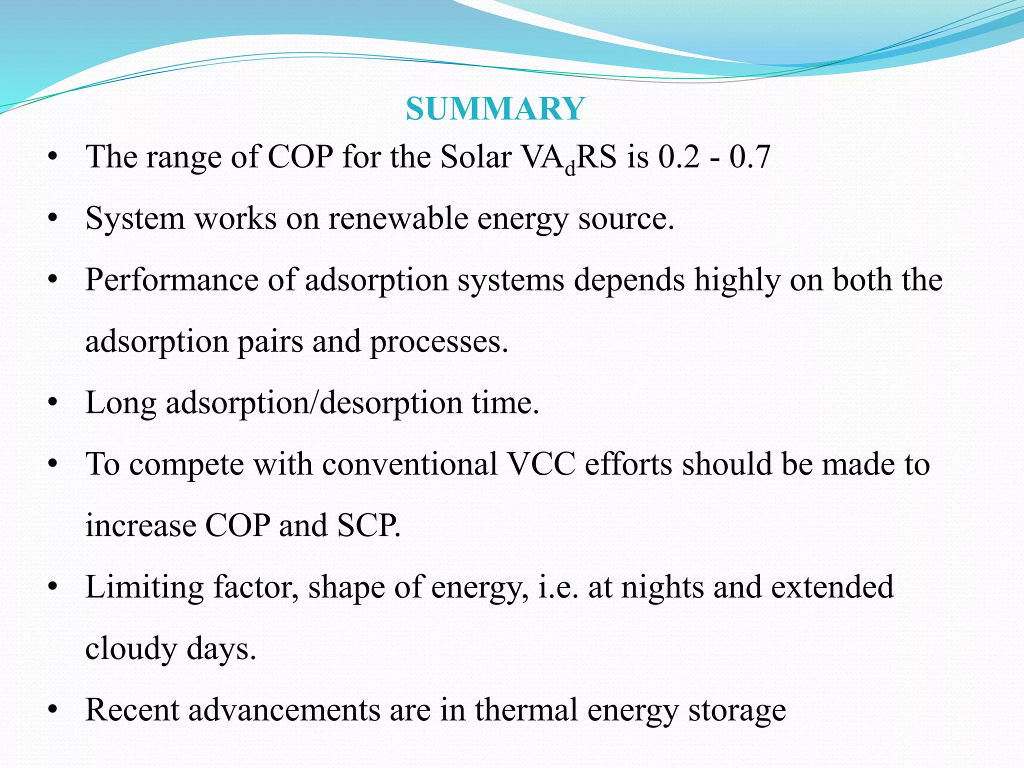 “PRESENTATION ON SOLAR ASSISTED VAPOUR ADSORPTION REFRIGERATION SYSTEM” | PPTX
