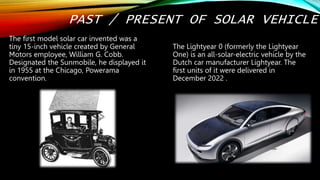 Solar vehicle seminar ppt | PPTX | Green Vehicles | Auto Type