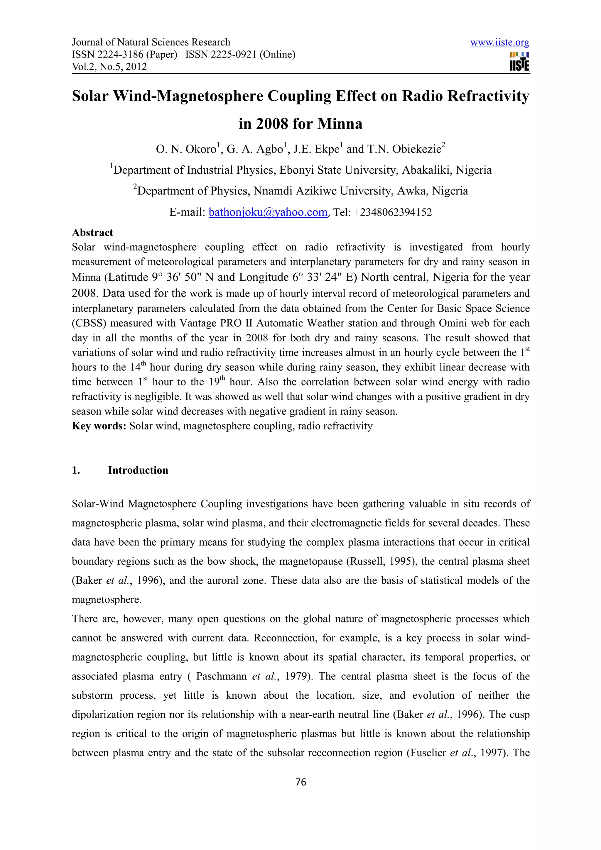 Solar wind magnetosphere coupling effect on radio refractivity | PDF