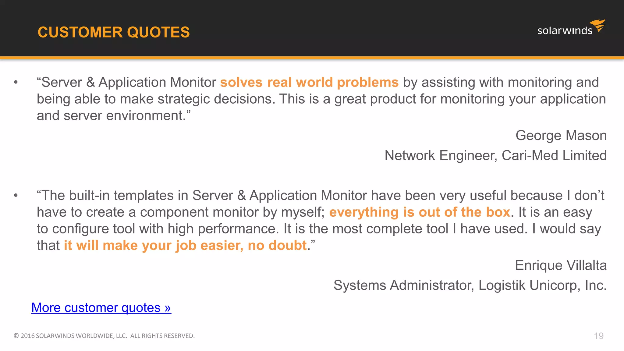 SolarWinds SAM Product Overview & Feature Highlights | PPTX