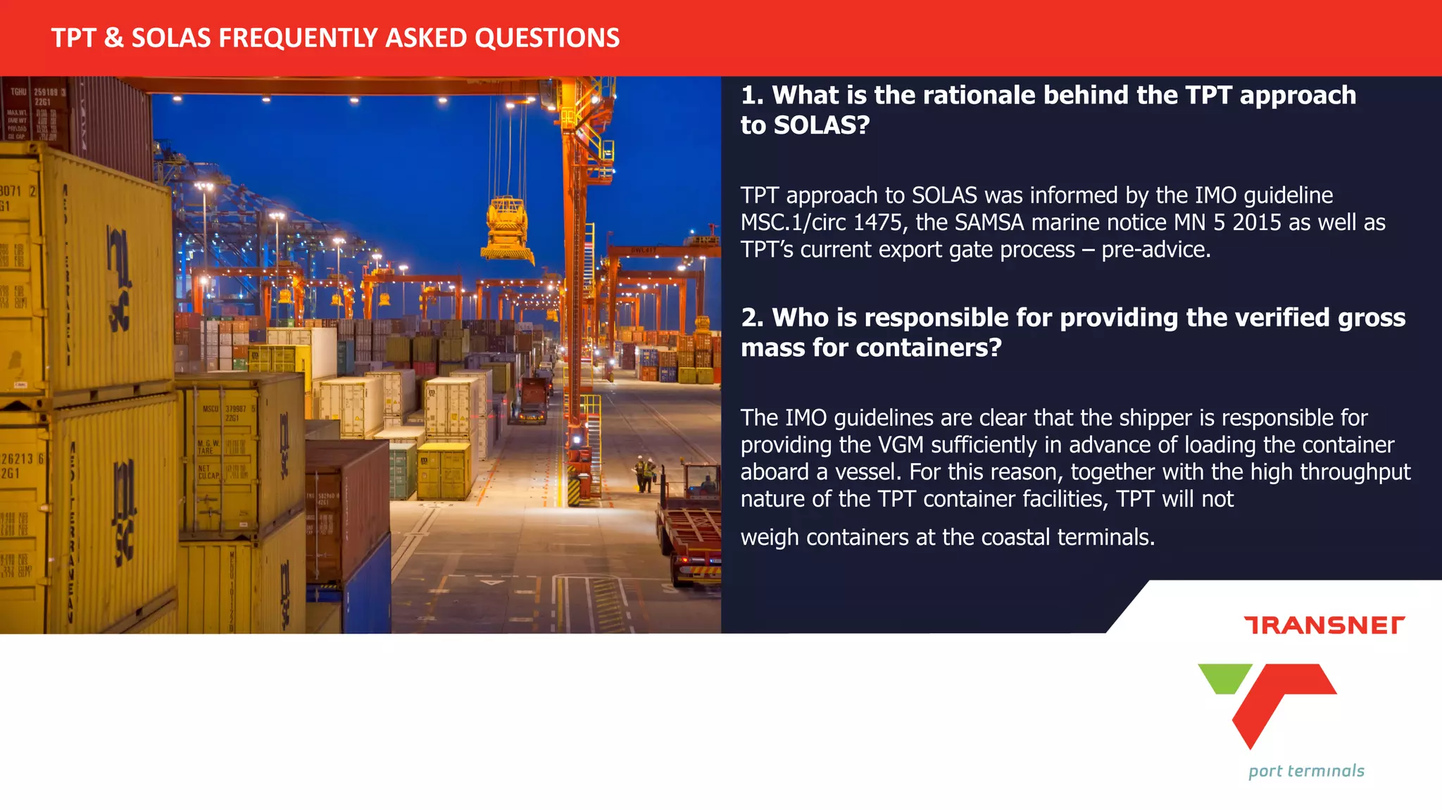 Transnet Port Terminals SOLAS frequently asked questions | PDF