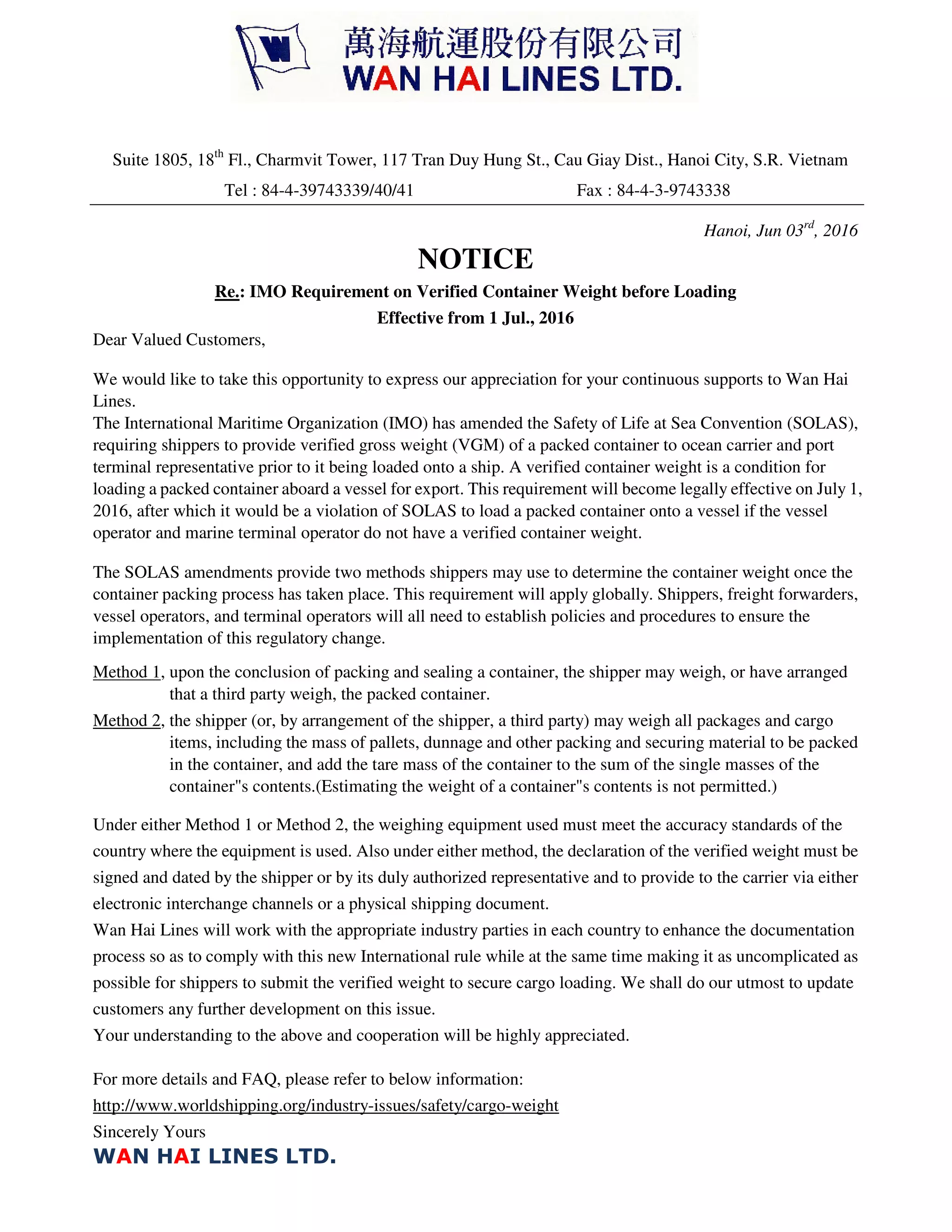 Solas VGM WANHAI sample | PDF