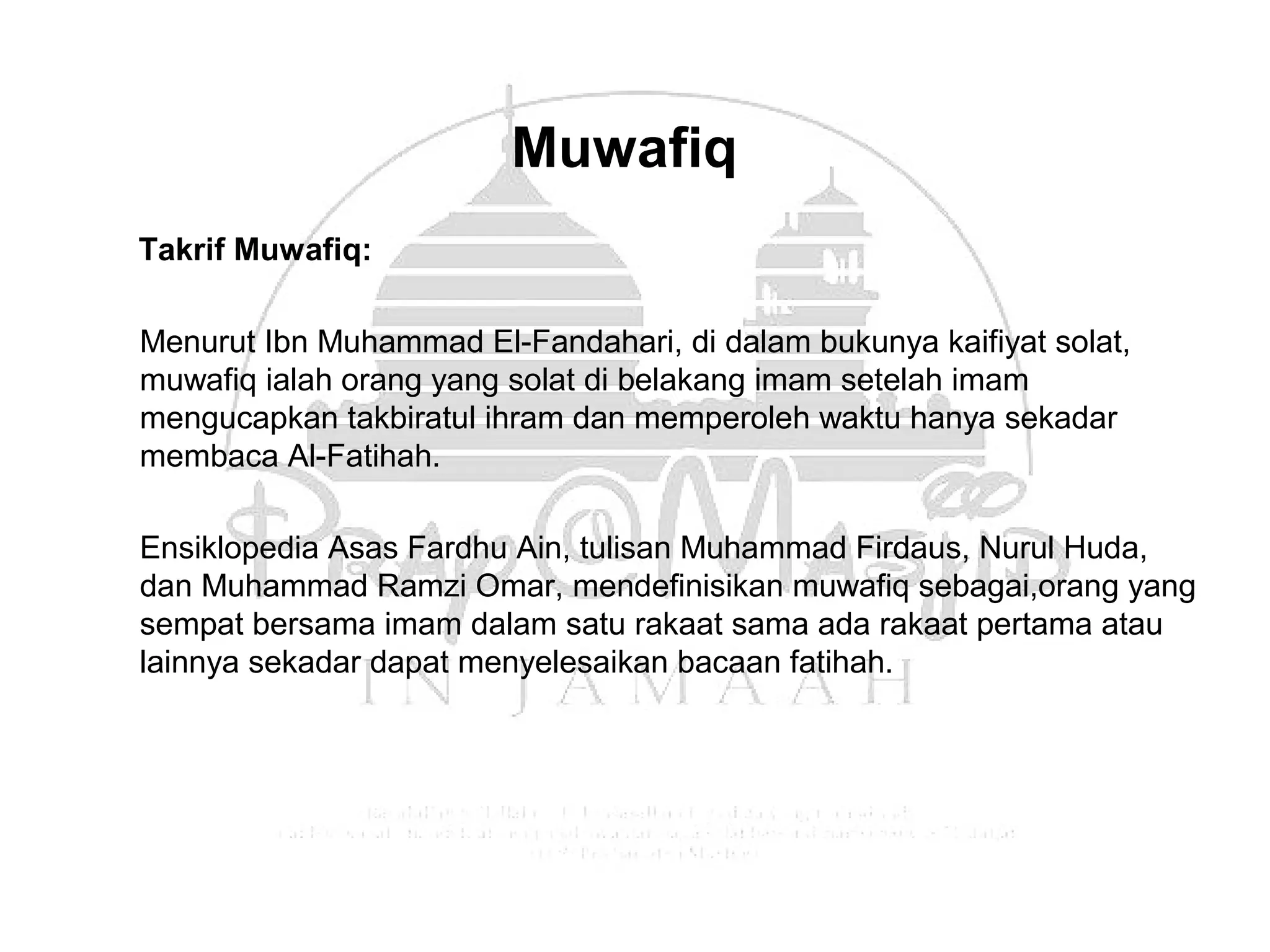 Solat berjemaah masbuq, muwafiq, istikhlaf & (1) | PPT