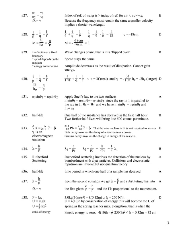 AP Physics B Test Exam Solutions | PDF
