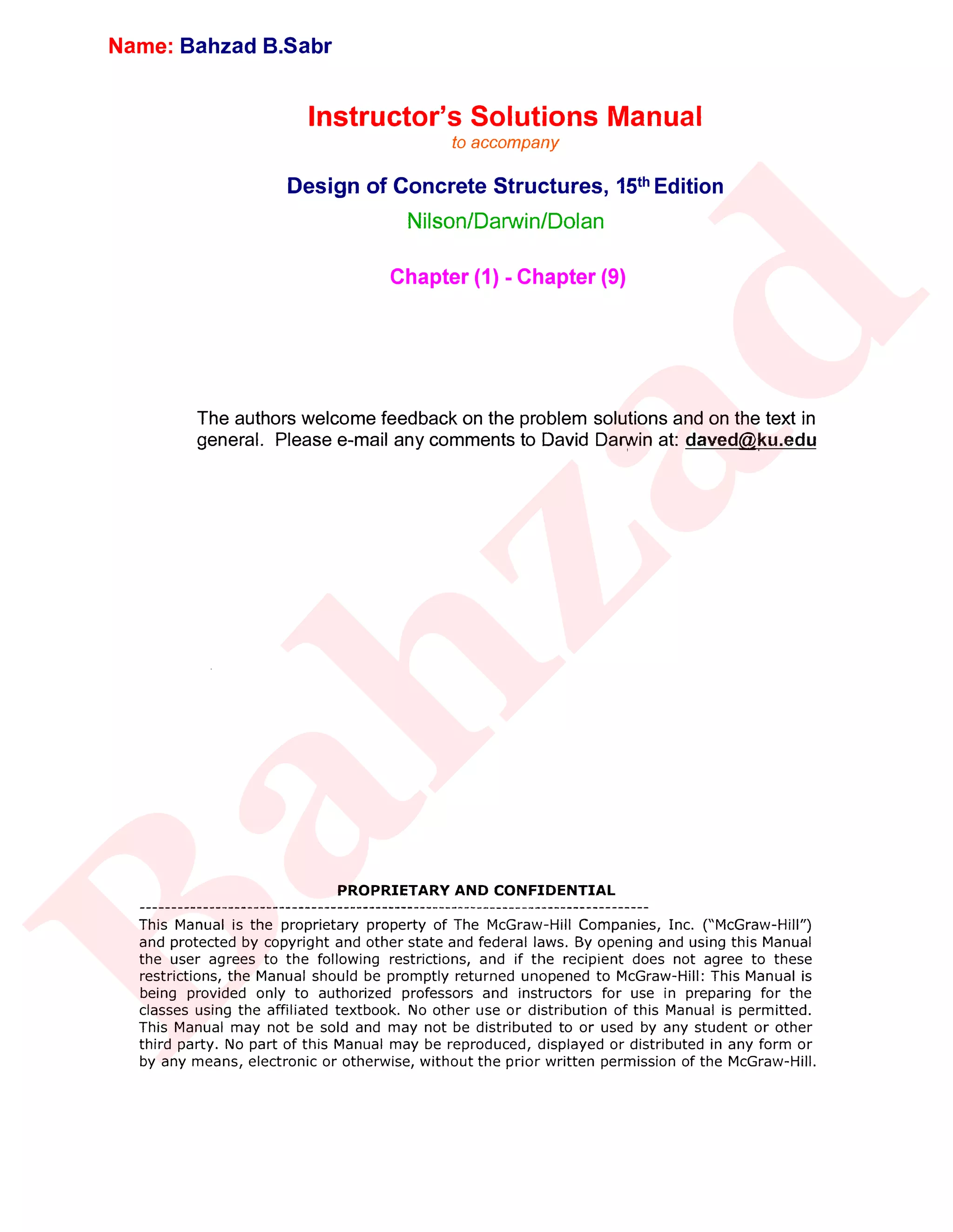 Instructor's Solutions Design of Concrete Structures – Arthur H. Nilson – 15th Edition | PDF ...