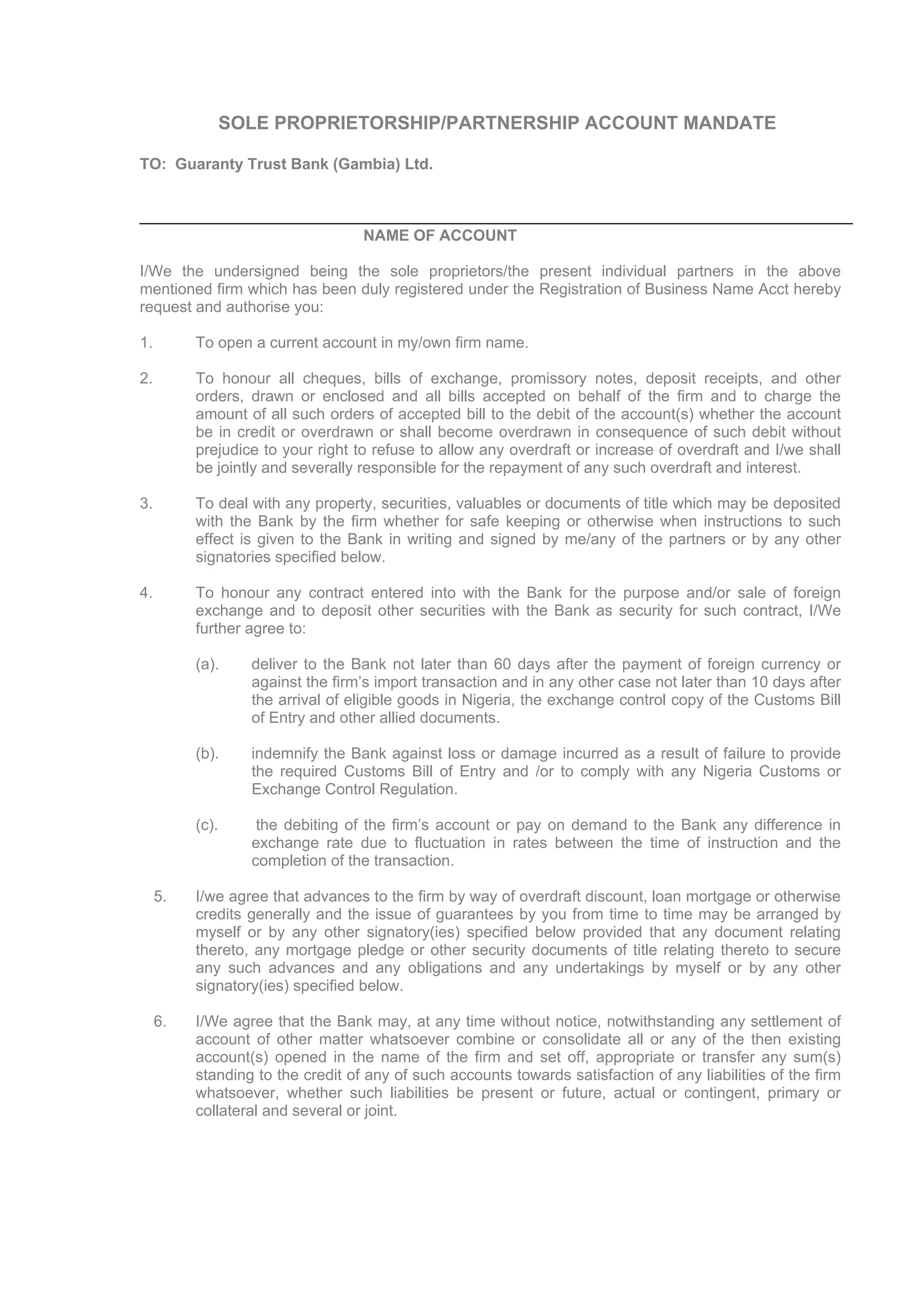 Sole Proprietorship Partnership Form | PDF
