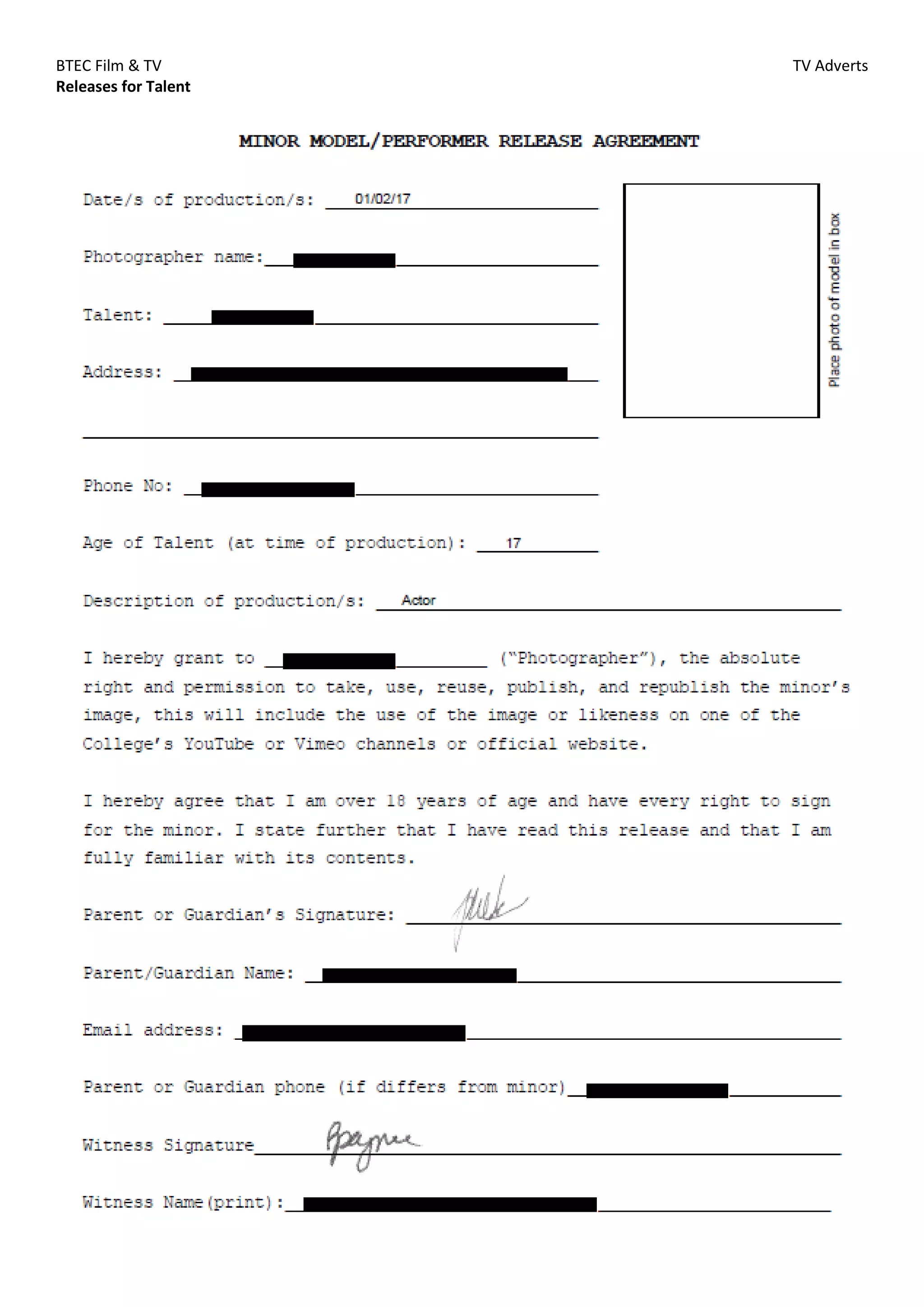 TV Advert: Pre-production Paperwork | PDF | Video Production | Content ...