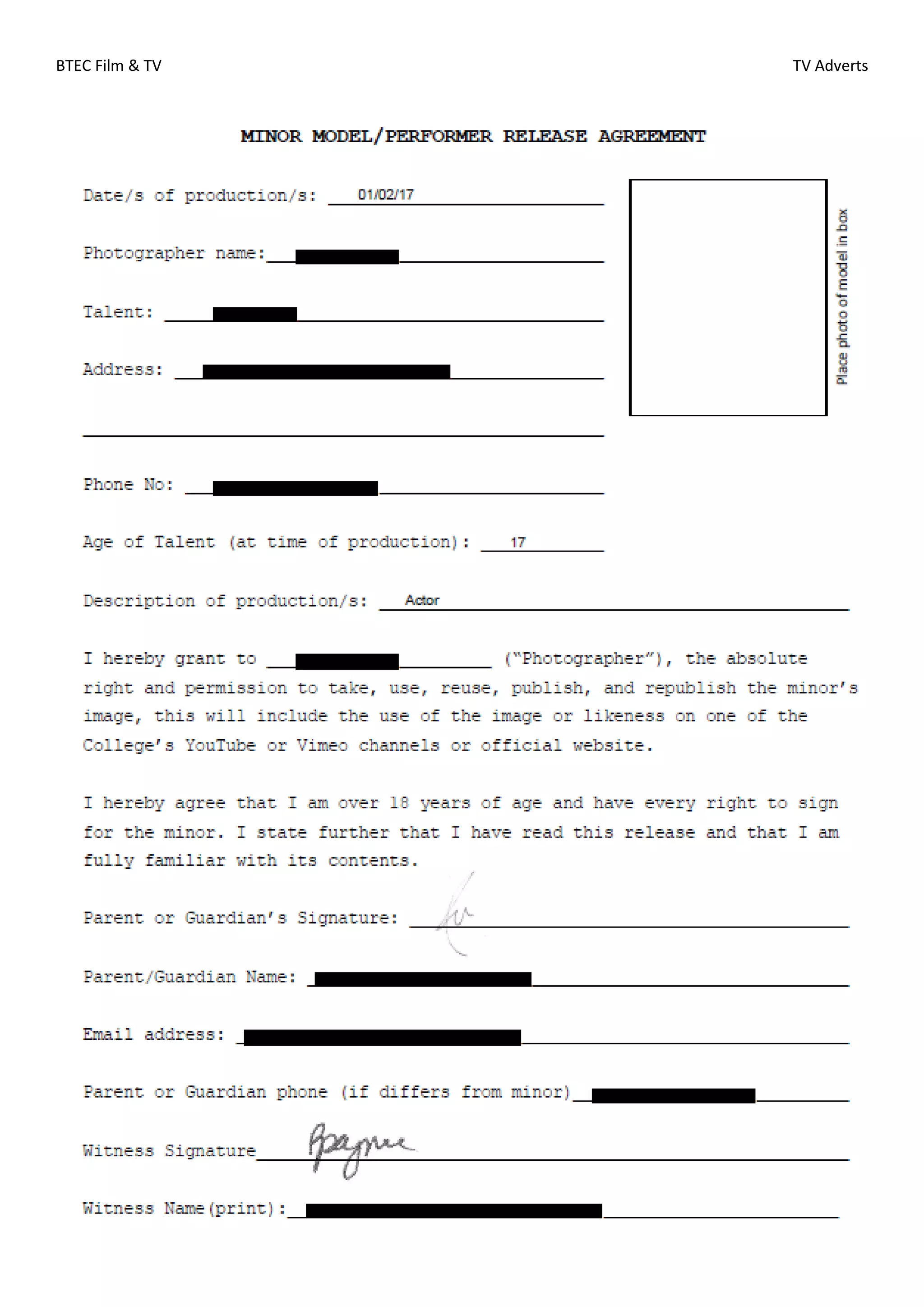 TV Advert: Pre-production Paperwork | PDF | Video Production | Content ...