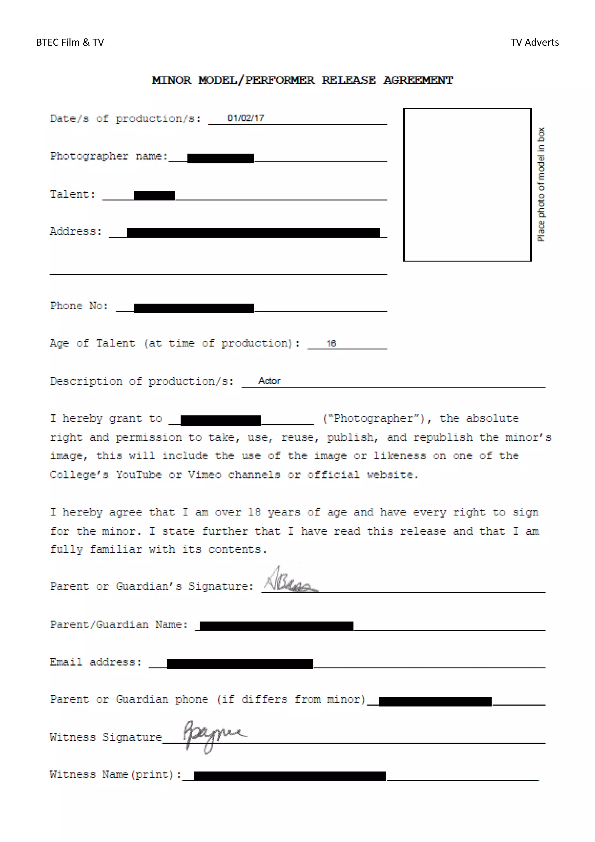 TV Advert: Pre-production Paperwork | PDF | Video Production | Content ...