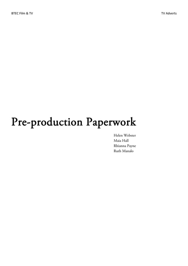 TV Advert: Pre-production Paperwork | PDF