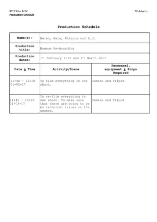 TV Advert: Pre-production Paperwork | PDF