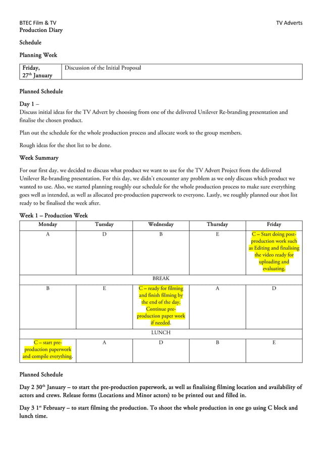 TV Advert: Pre-production Paperwork | PDF
