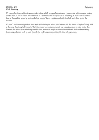 TV Advert: Pre-production Paperwork | PDF | Video Production | Content ...