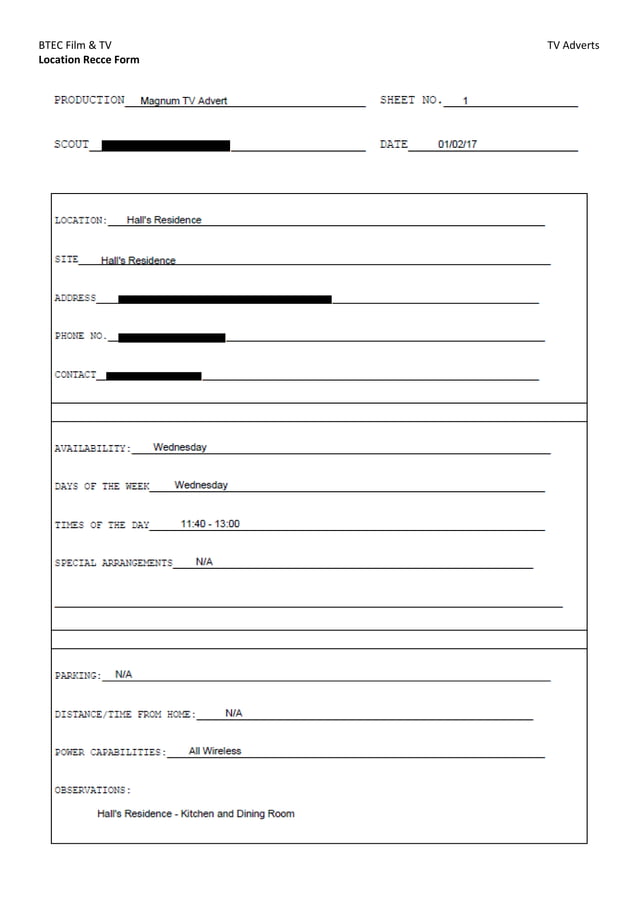 TV Advert: Pre-production Paperwork | PDF