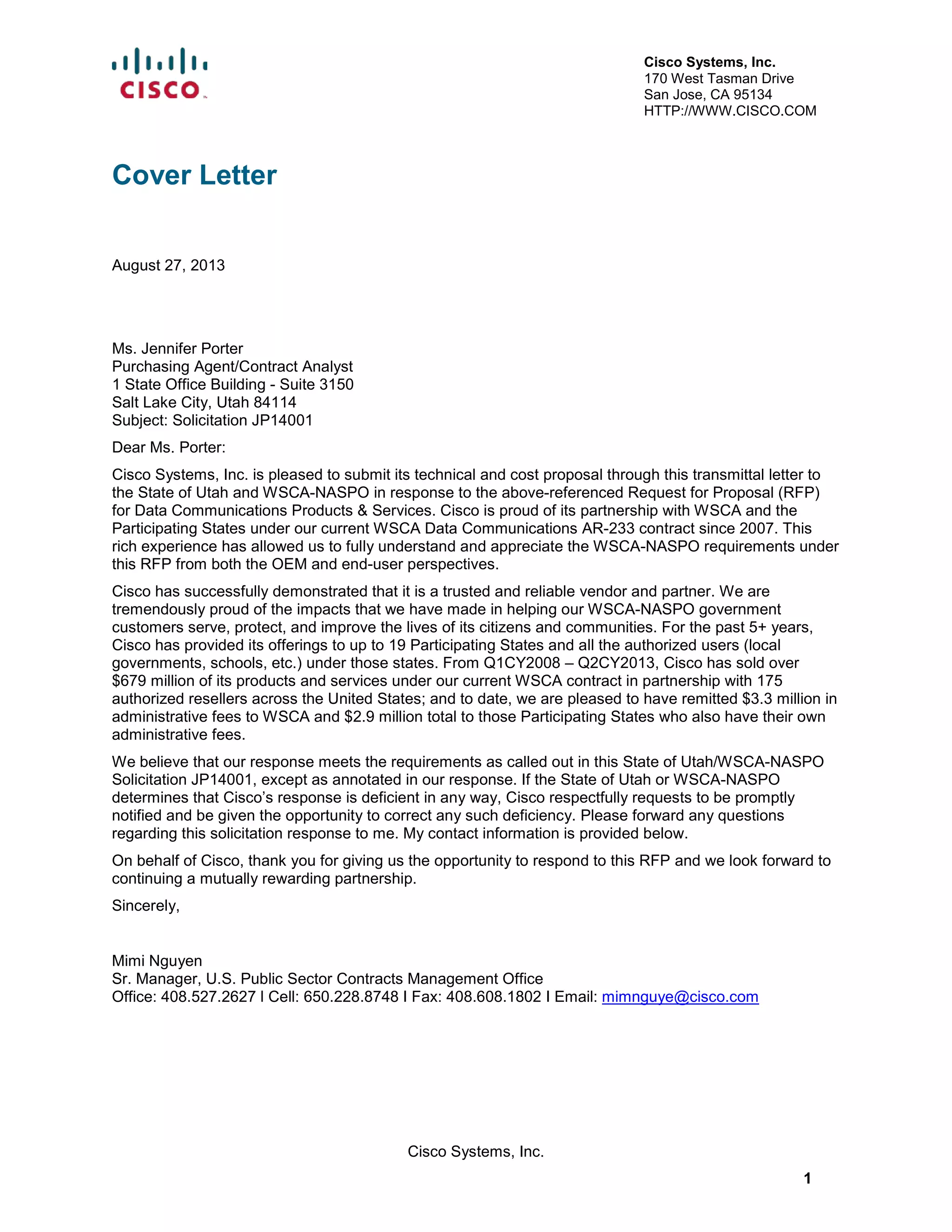 Solicitation number jp14001_cisco_response | PDF