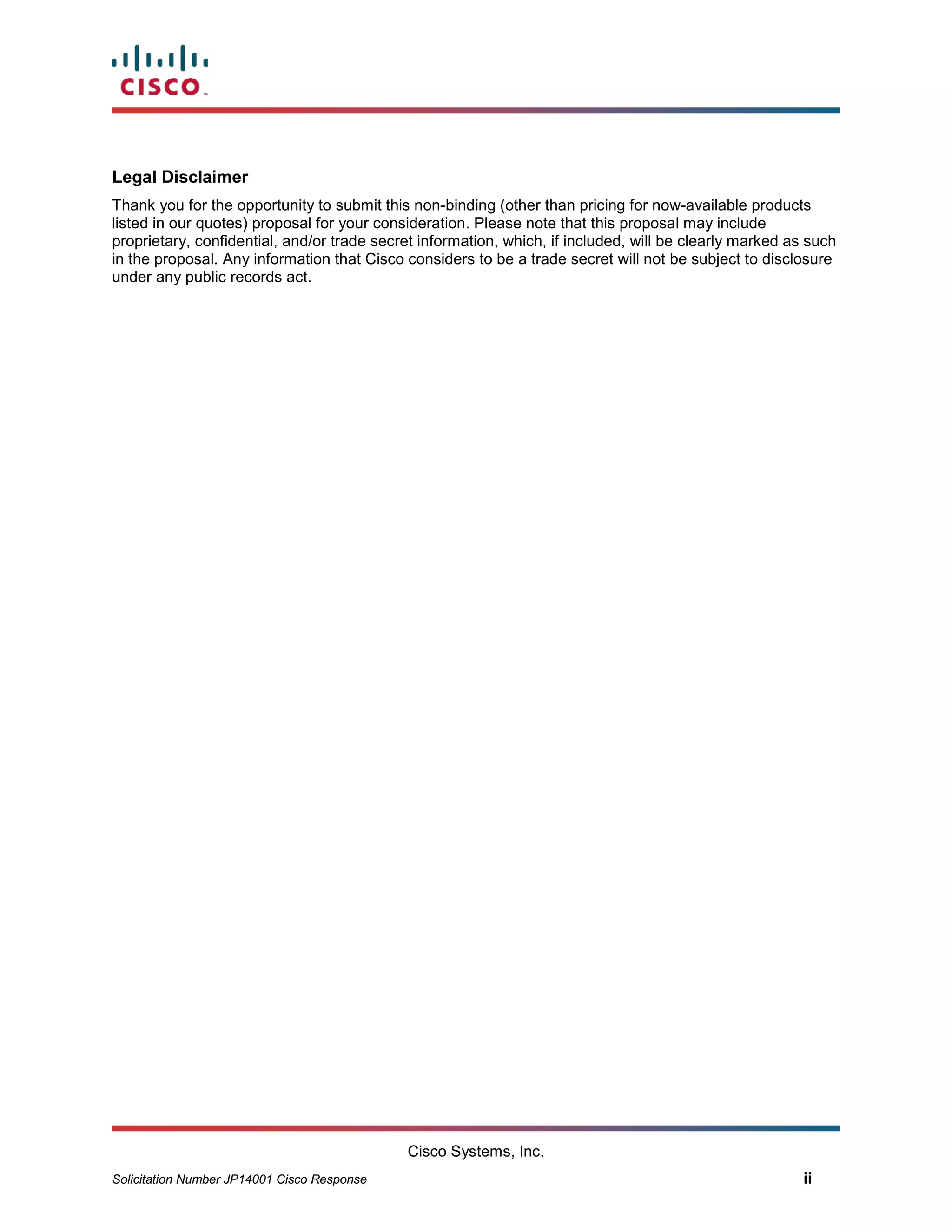 Solicitation number jp14001_cisco_response | PDF