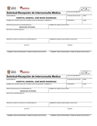 Solicitud de interconsulta de sistema de salud Instituto de Salud del ...