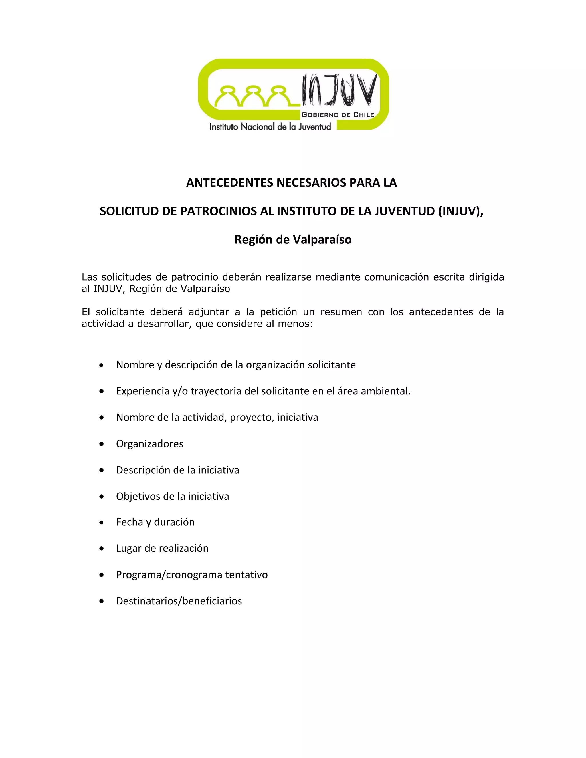 Solicitud de patrocinio injuv valparaiso 2011 david ampuero | DOC