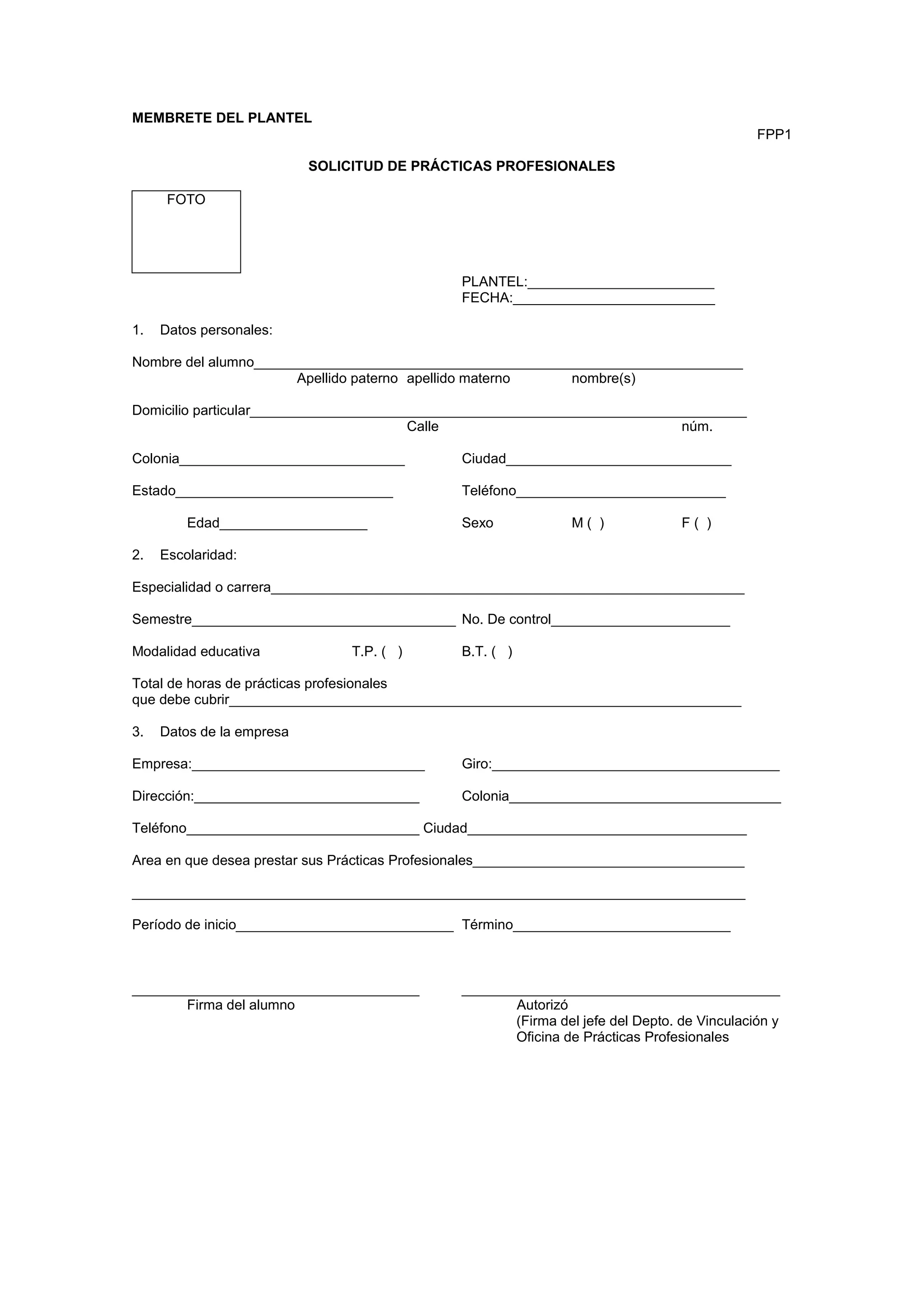 Solicitud De Practicas Profesionales | PDF