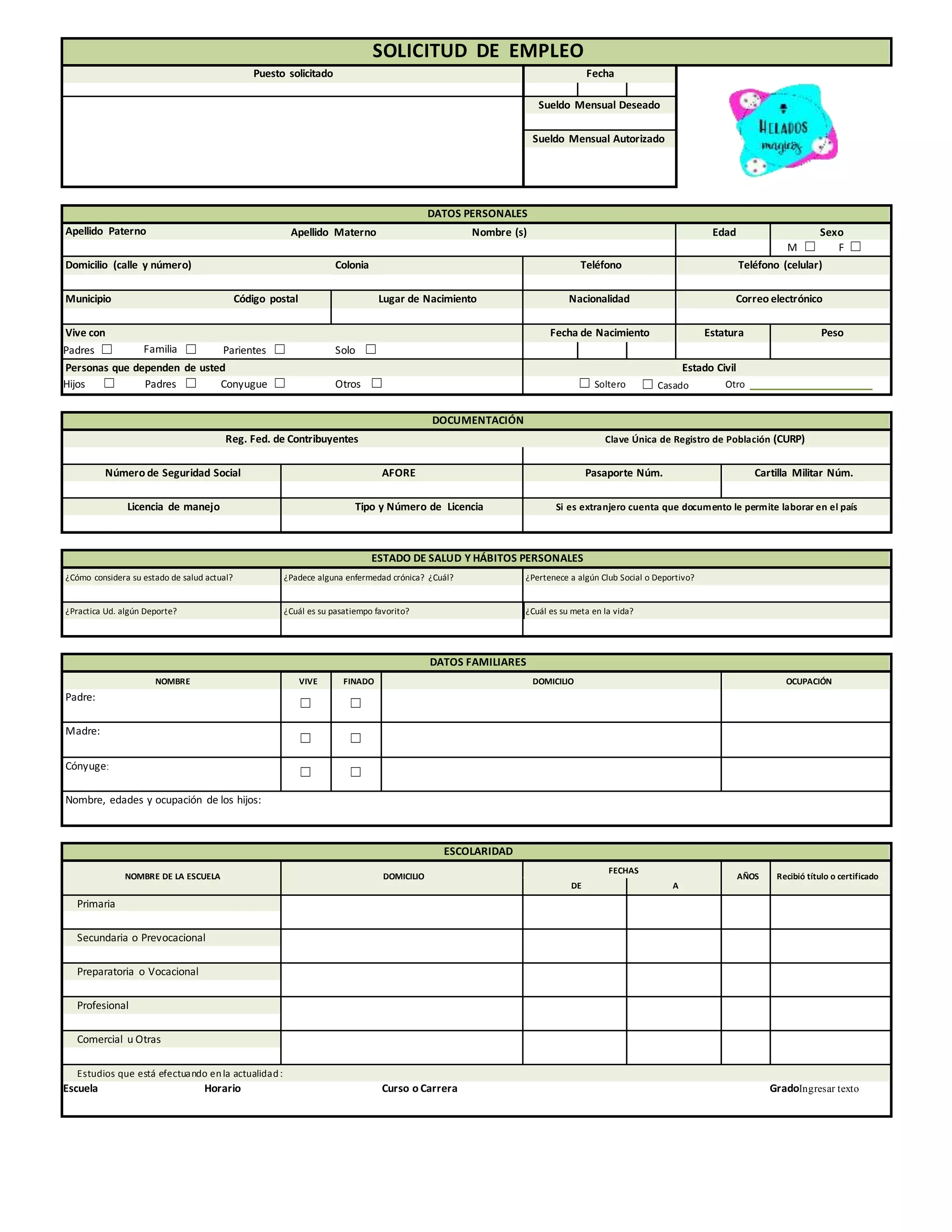 Formulario de solicitud de empleo | DOCX