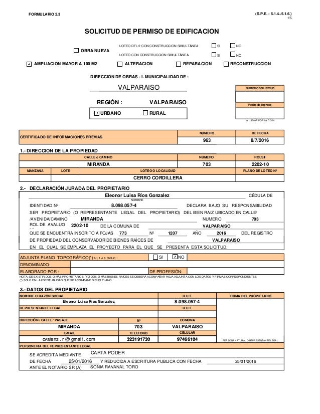 Solicitud Permiso de Edificación Valparaíso