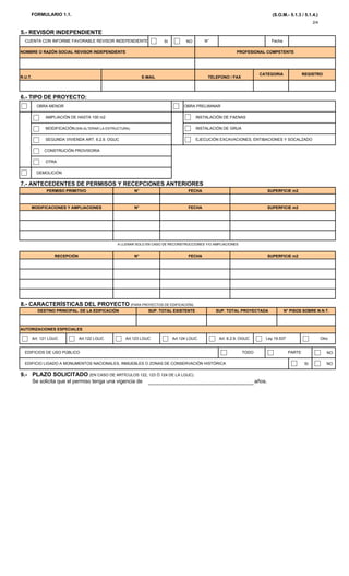 Formulario de permiso y recepción de obras provisorias según art 124 | PDF