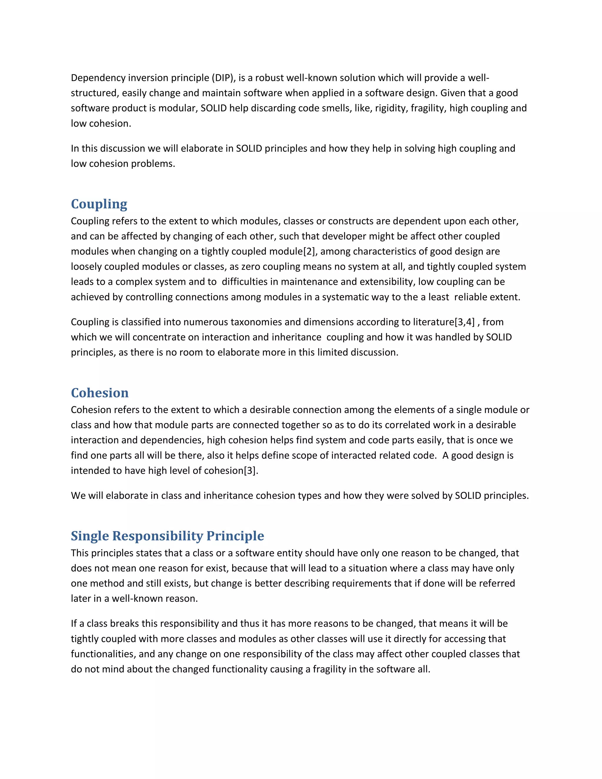 Solid Principles, for better cohesion and lower coupling | PDF