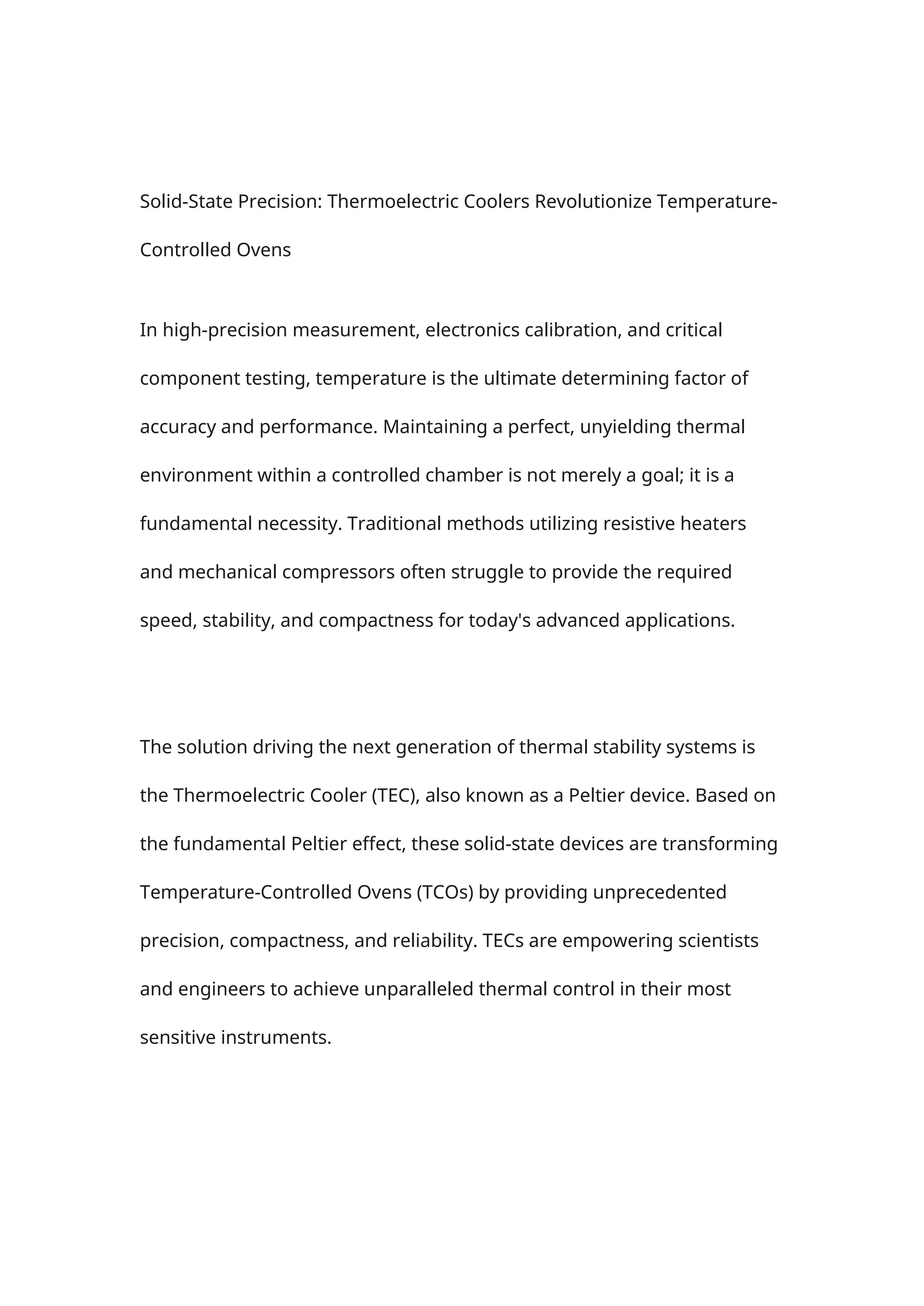 Solid-State Precision Thermoelectric Coolers Revolutionize Temperature ...