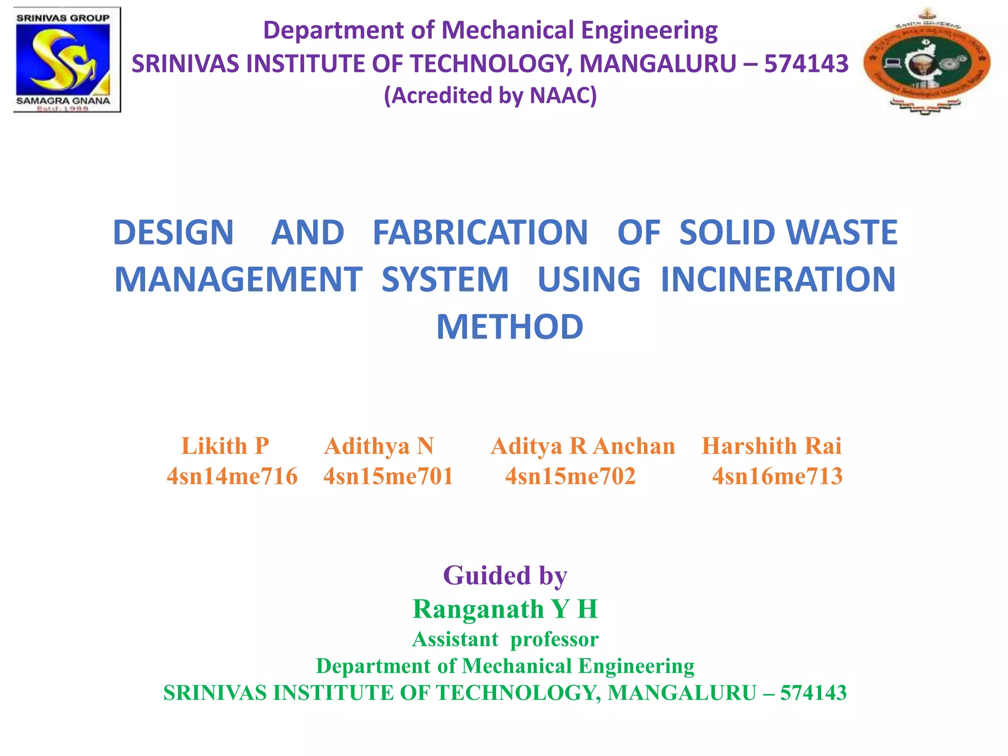 Solid Waste Management Using Incineration Technique | PPTX
