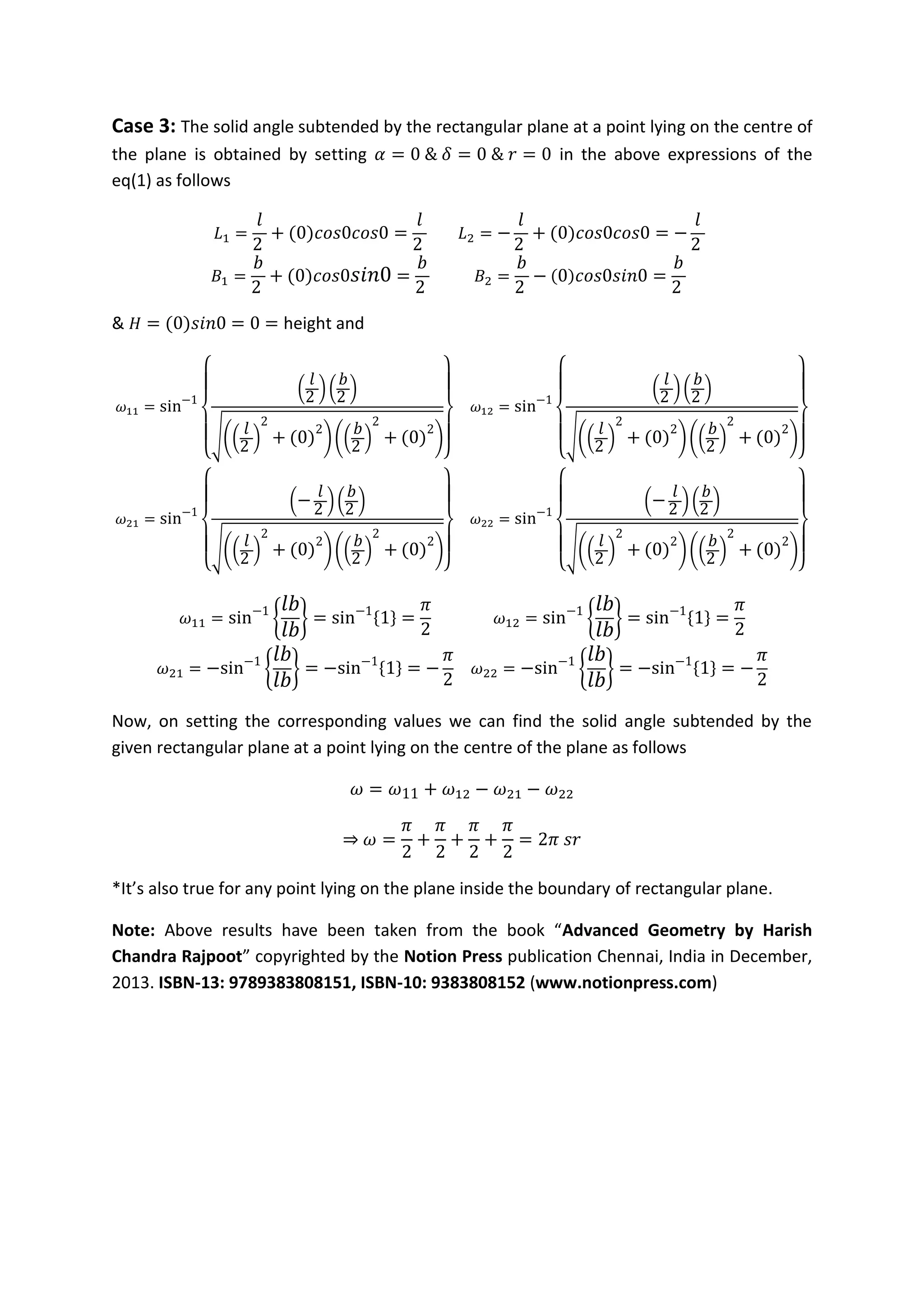Solid angle subtended by a rectangular plane at any point in the space ...