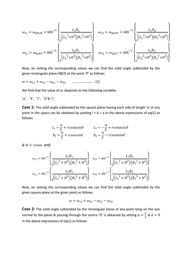Solid angle subtended by a rectangular plane at any point in the space ...