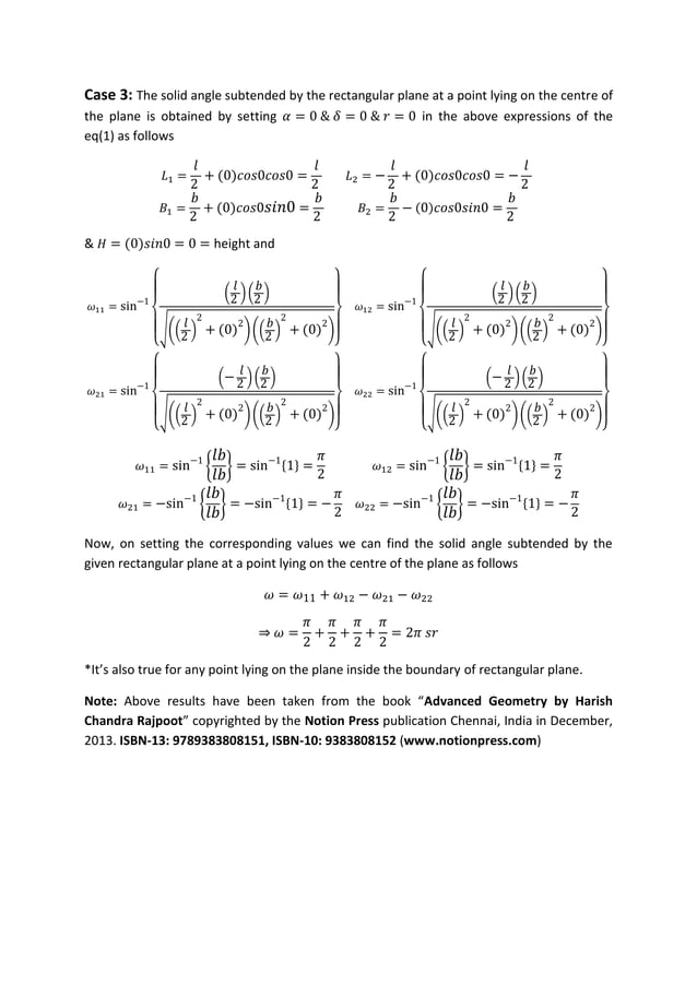 Solid angle subtended by a rectangular plane at any point in the space | PDF | Geography | Science