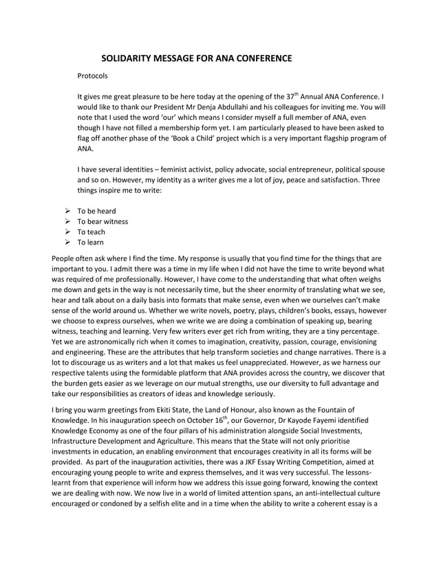SOLIDARITY MESSAGE FOR ANA CONFERENCE | PDF
