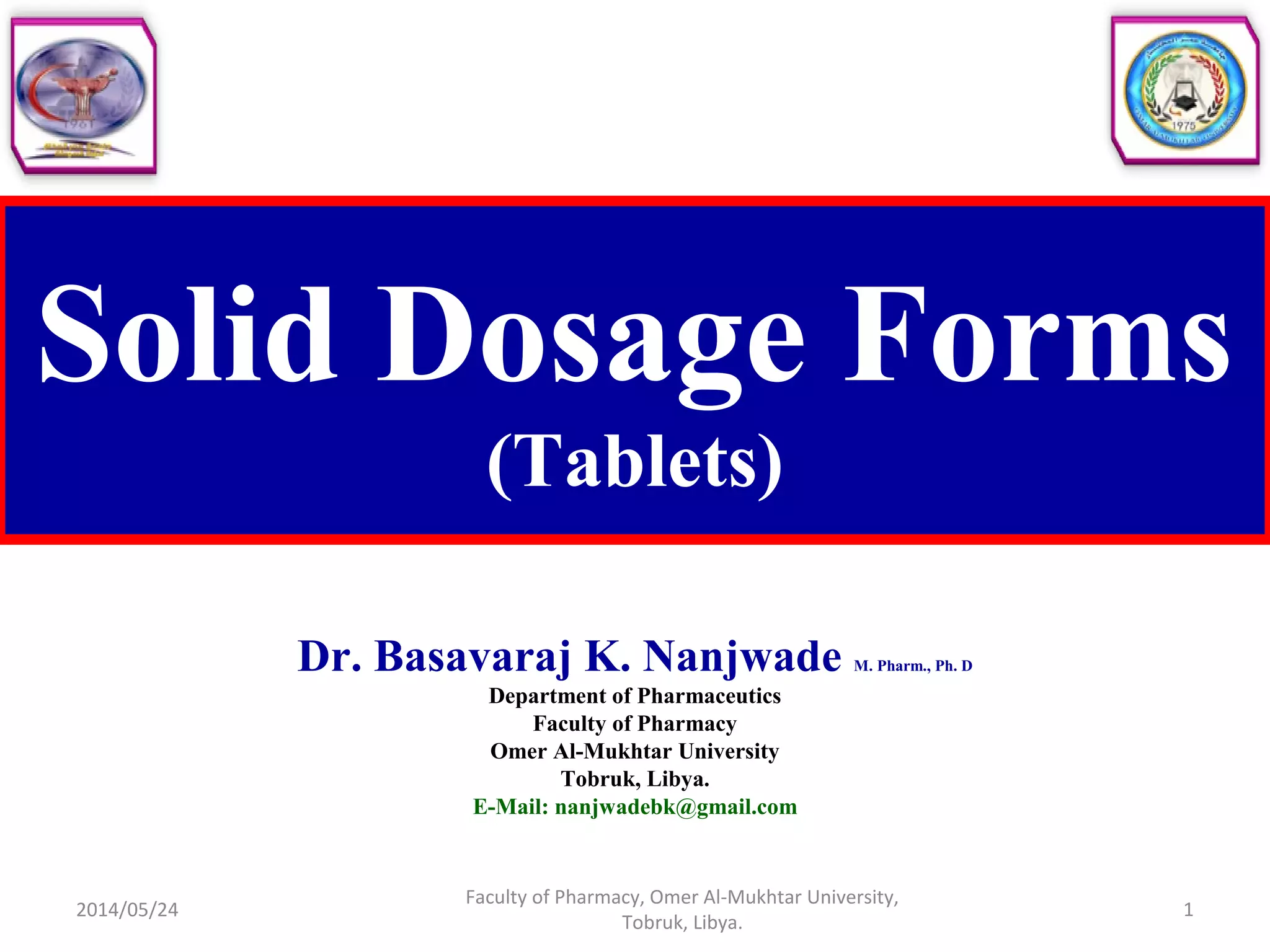 Solid dosage forms (tablets) | PPT