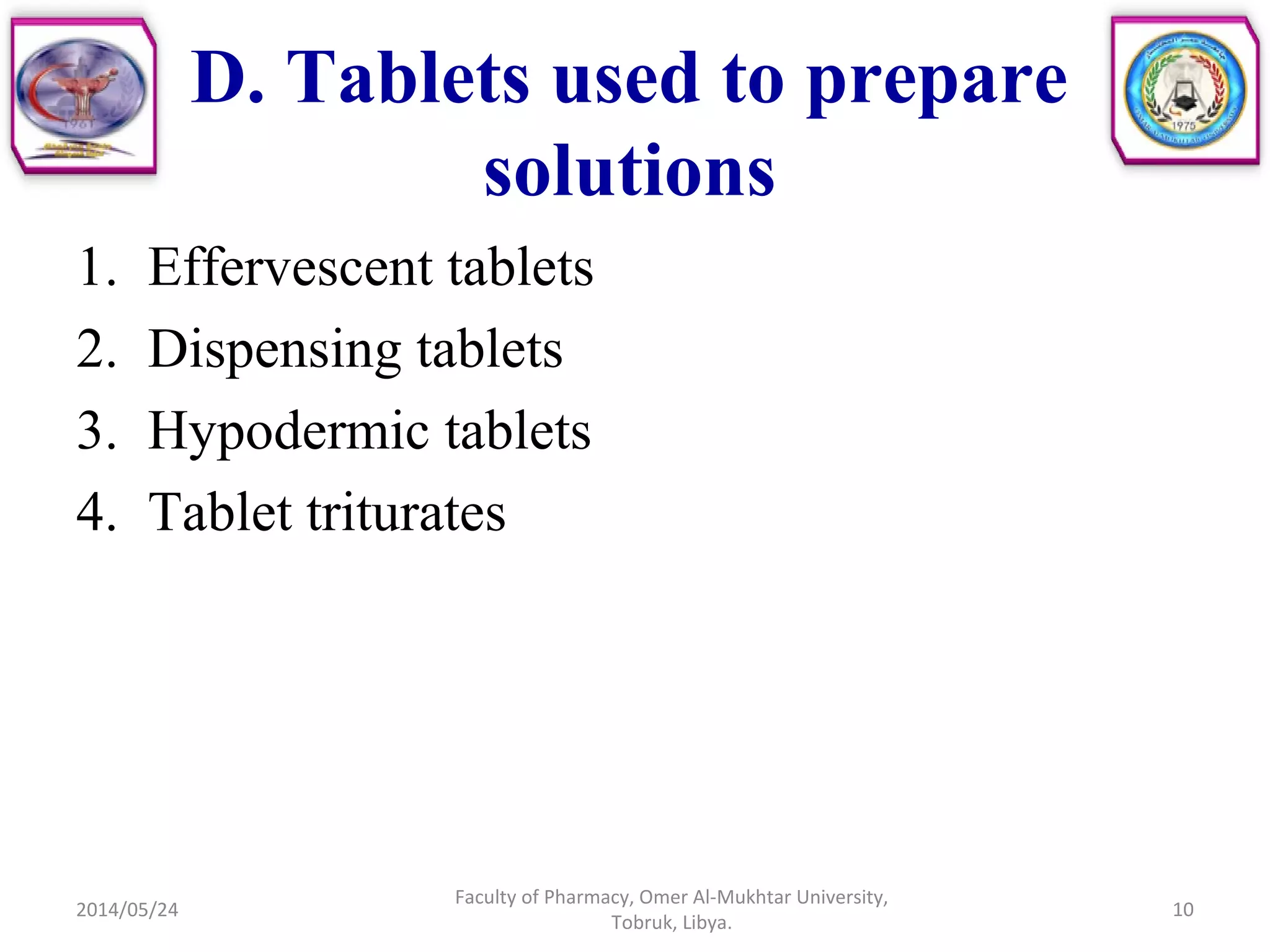 Solid dosage forms (tablets) | PPT