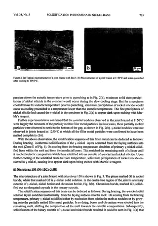 Solidification phenomena in nickel base brazes containing boron and ...