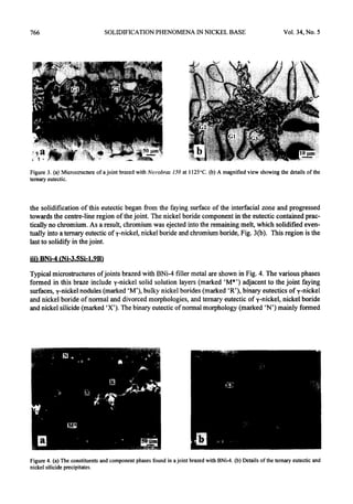 Solidification phenomena in nickel base brazes containing boron and ...