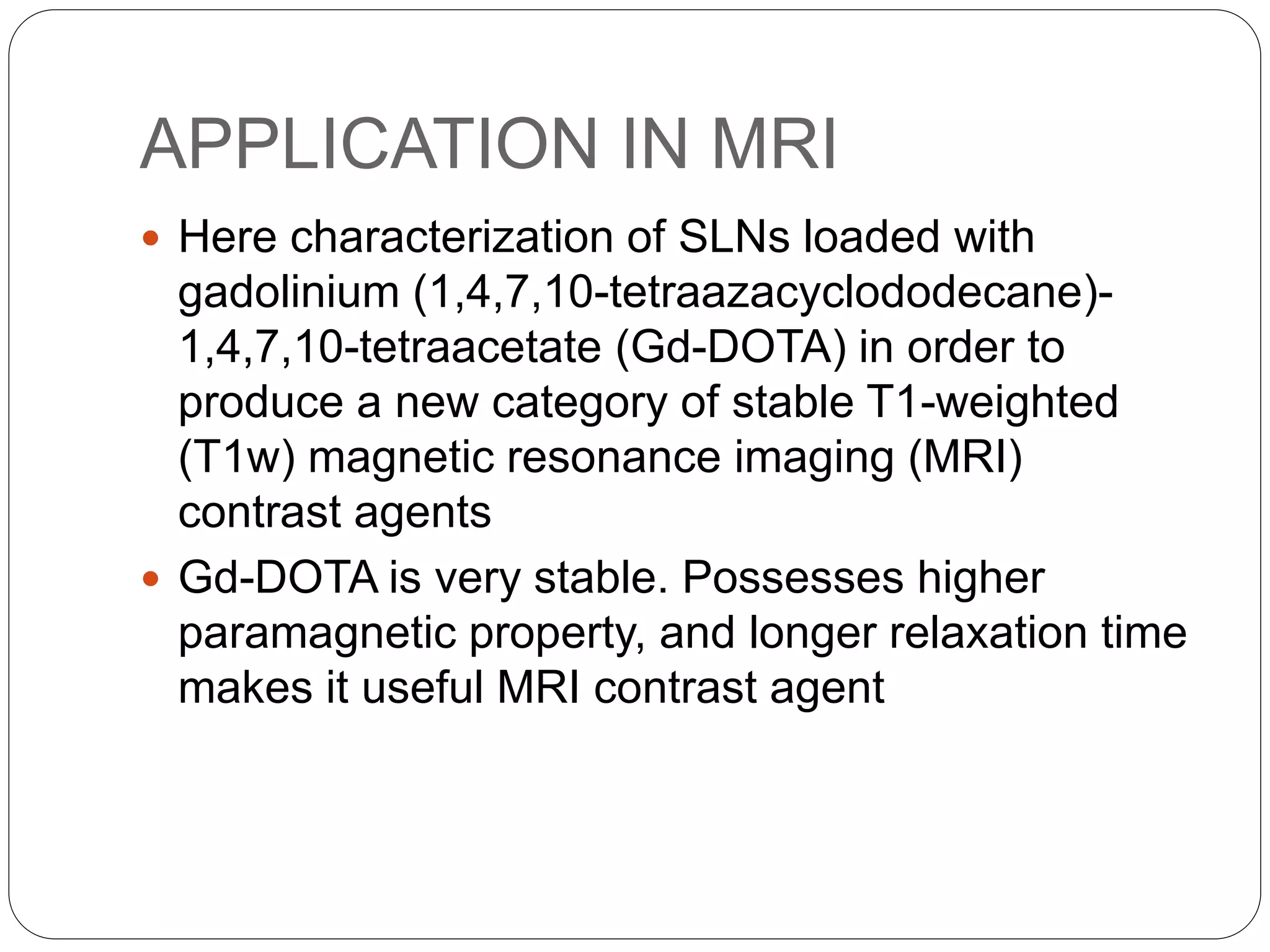 Solid lipid nanoparticle for imaging | PPT