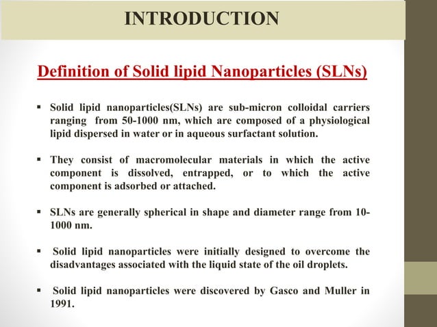 Solid lipid nanoparticles | PPTX | Chemistry | Science