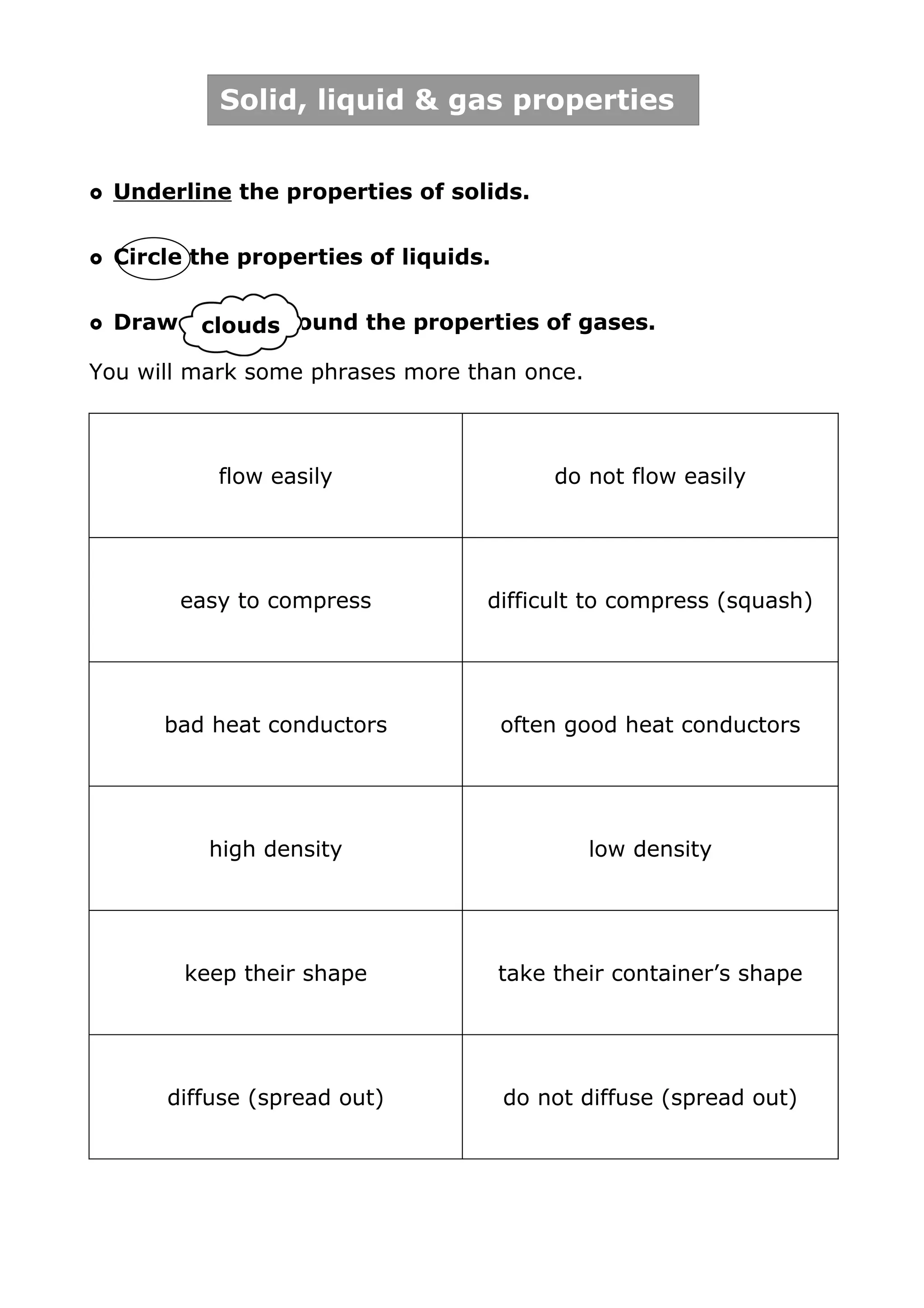 Solid, Liquid & Gas Properties | DOC