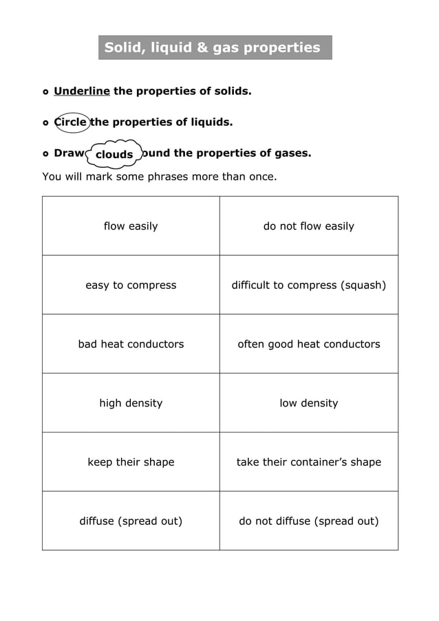 Solid, Liquid & Gas Properties | DOC | Chemistry | Science